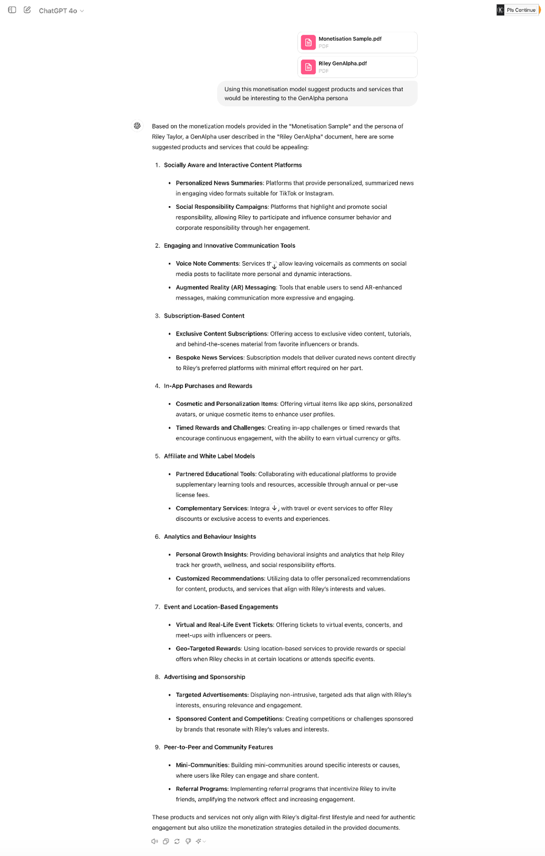 Using ChatGPT to brainstorm product ideas for a project kickoff