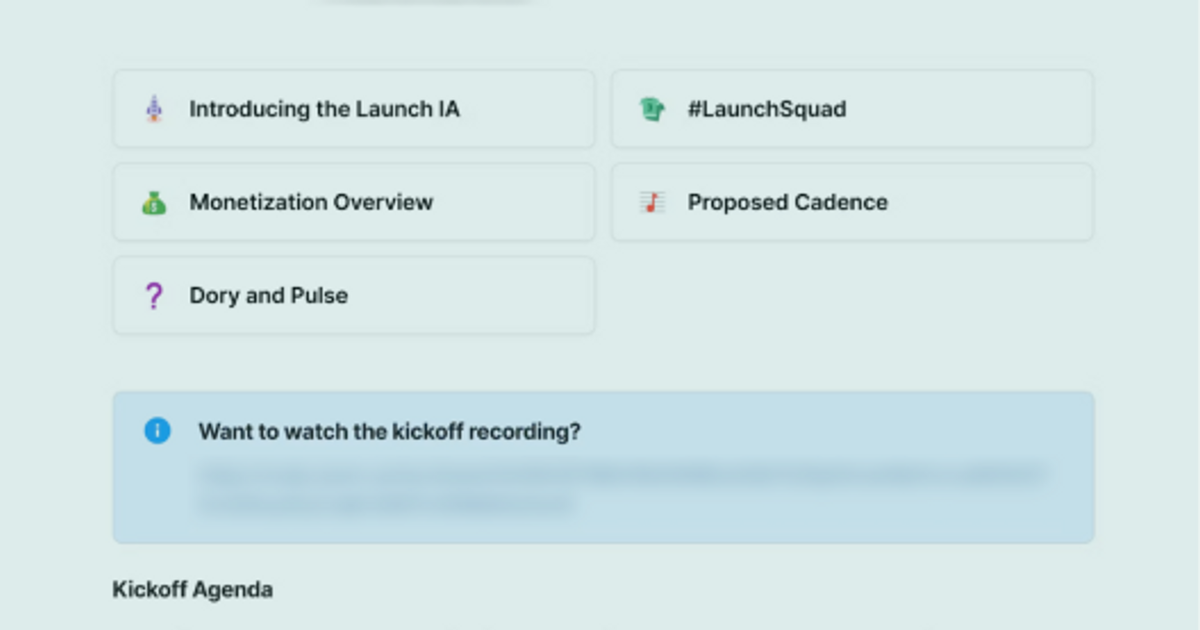 Post-reorg team kickoff agenda at Coda