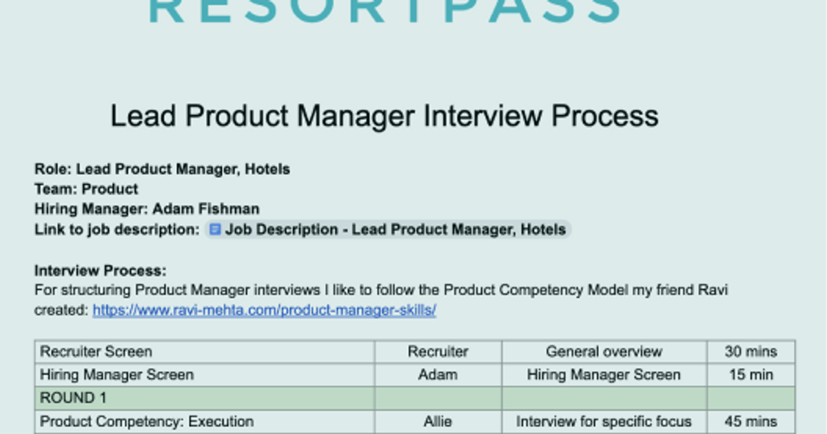 Lead Product Manager Interview Process at ResortPass