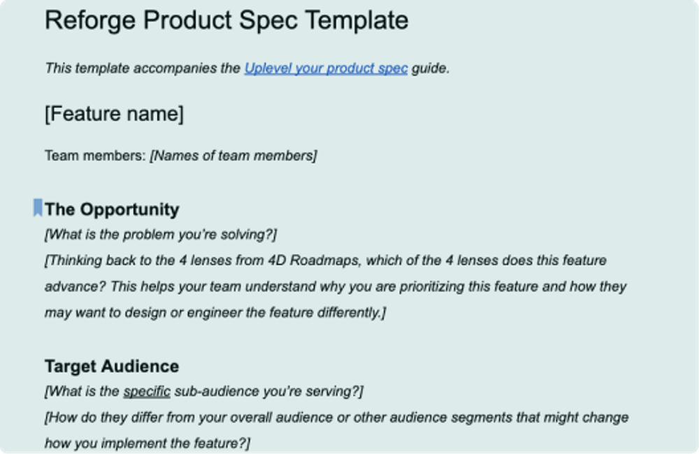 Manager briefing template from Reforge