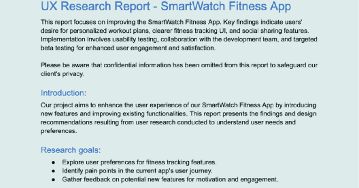 UX Research Report - SmartWatch Fitness App