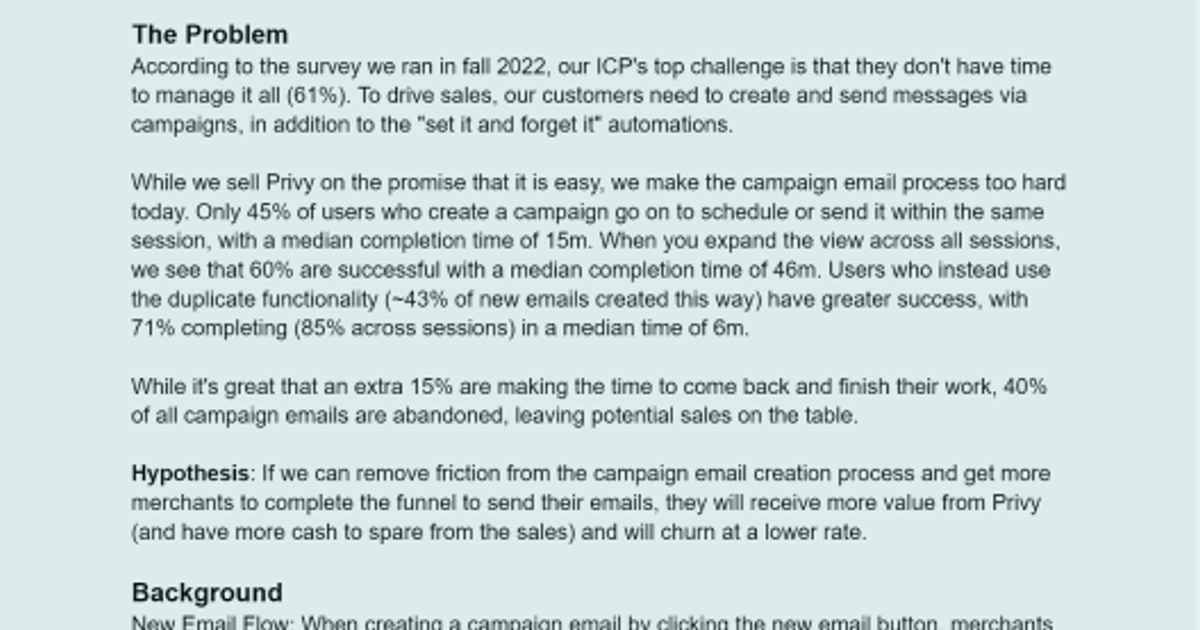 Email send one-pager at Privy