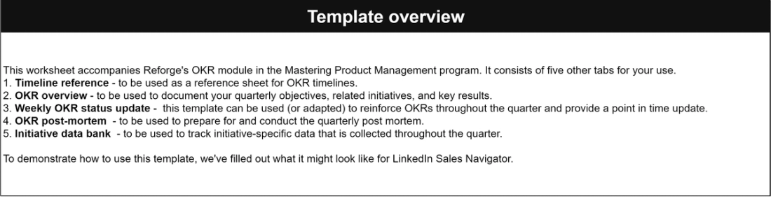 OKR tracking template at Reforge