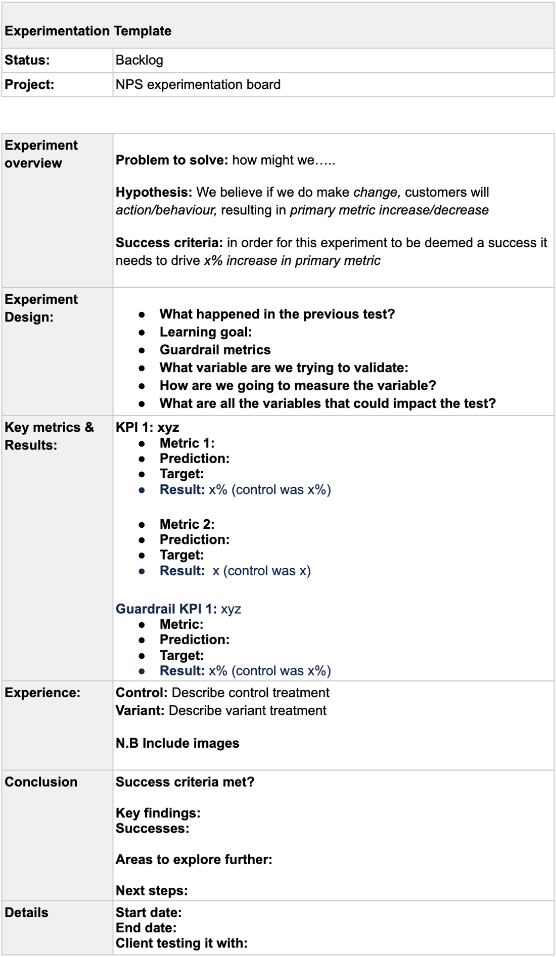 Experiment overview template by Harry Andreou