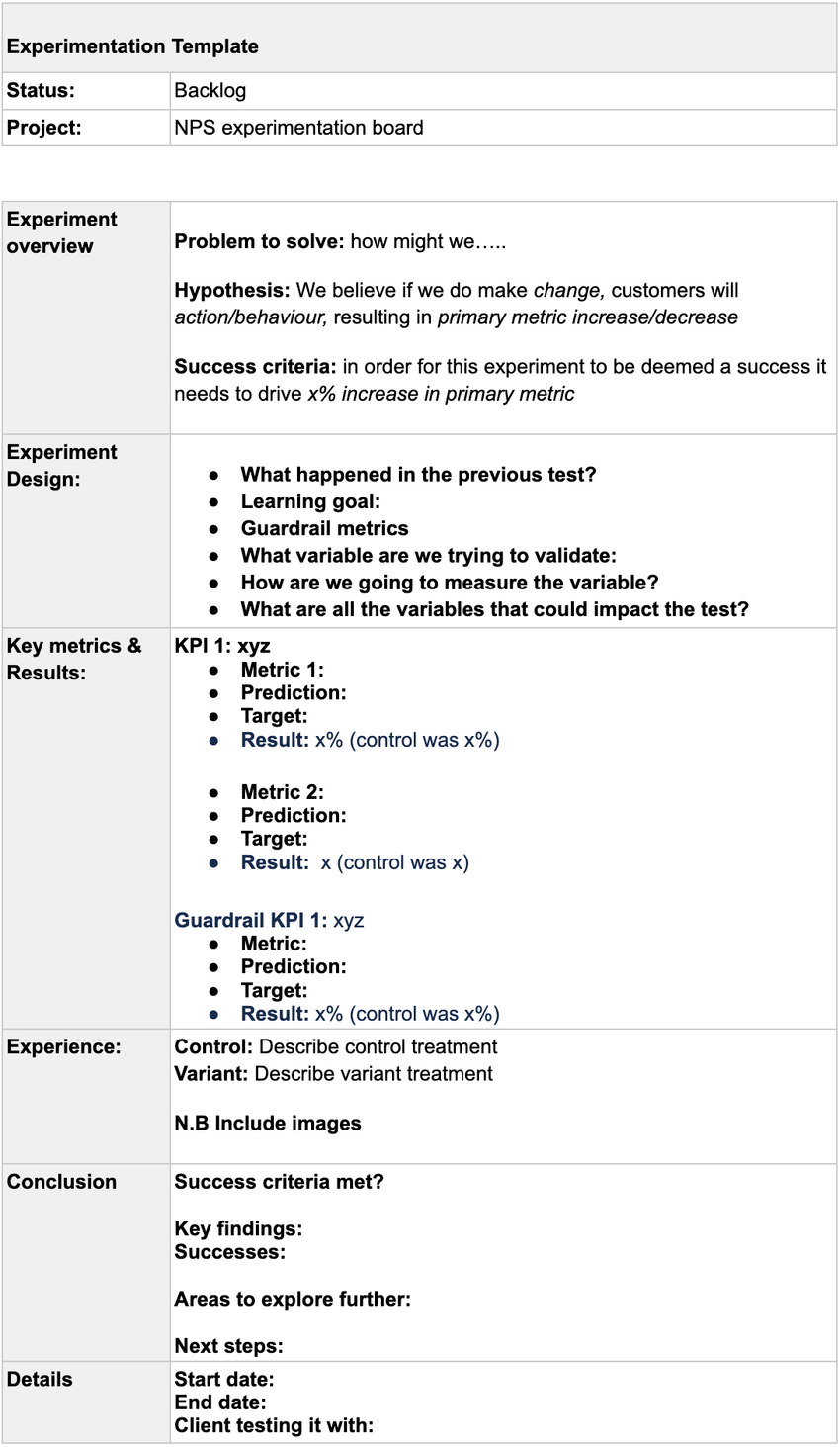 Experiment overview template by Harry Andreou