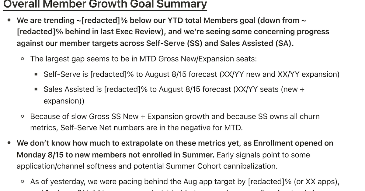 Growth metrics executive review at Reforge