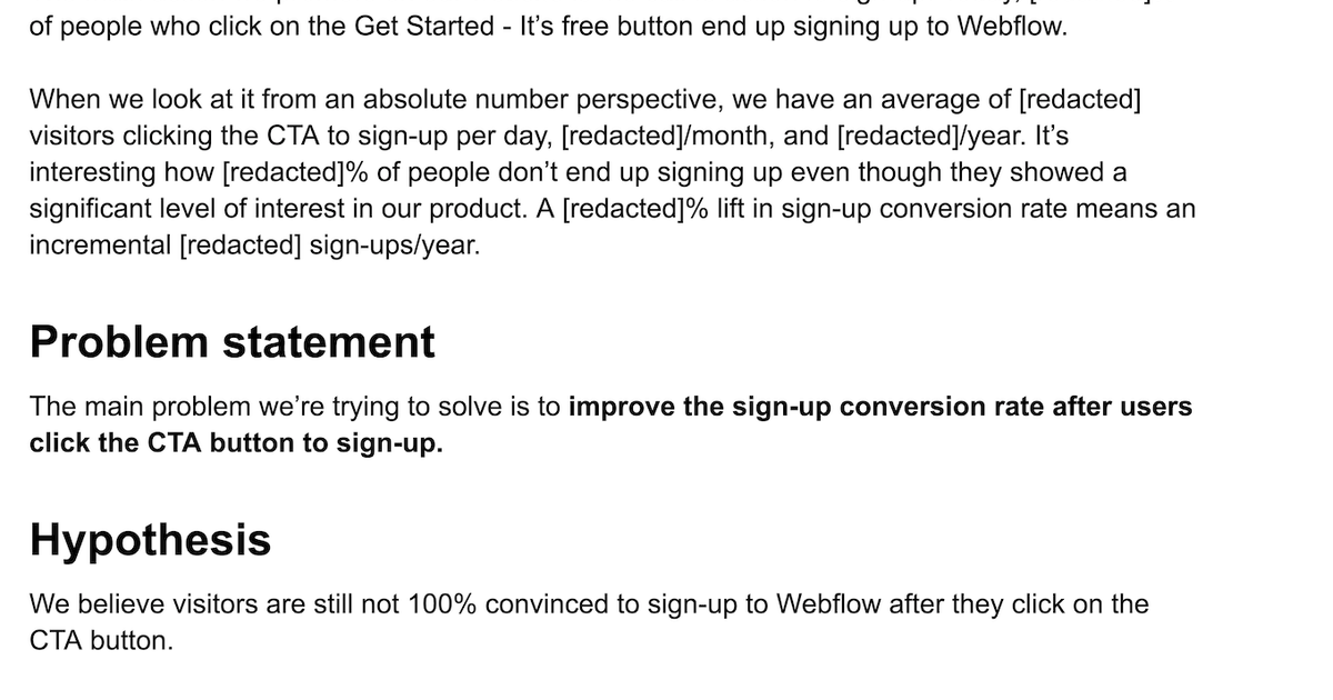 Sign-up Modal Redesign Experiment at Webflow