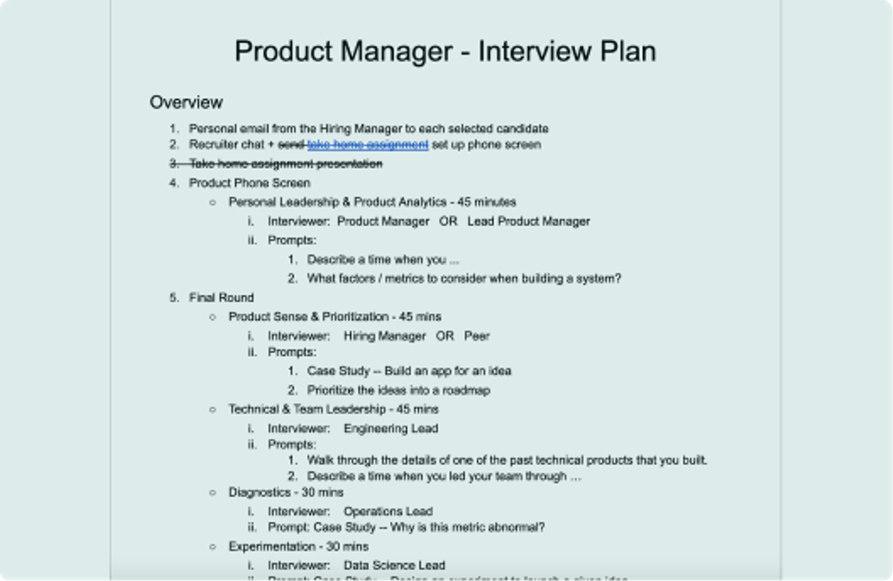 Product Manager Interview Feedback Template