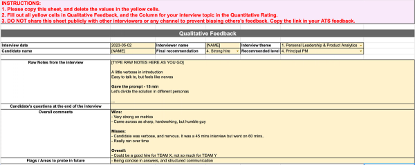 Product Manager Interview Feedback Template