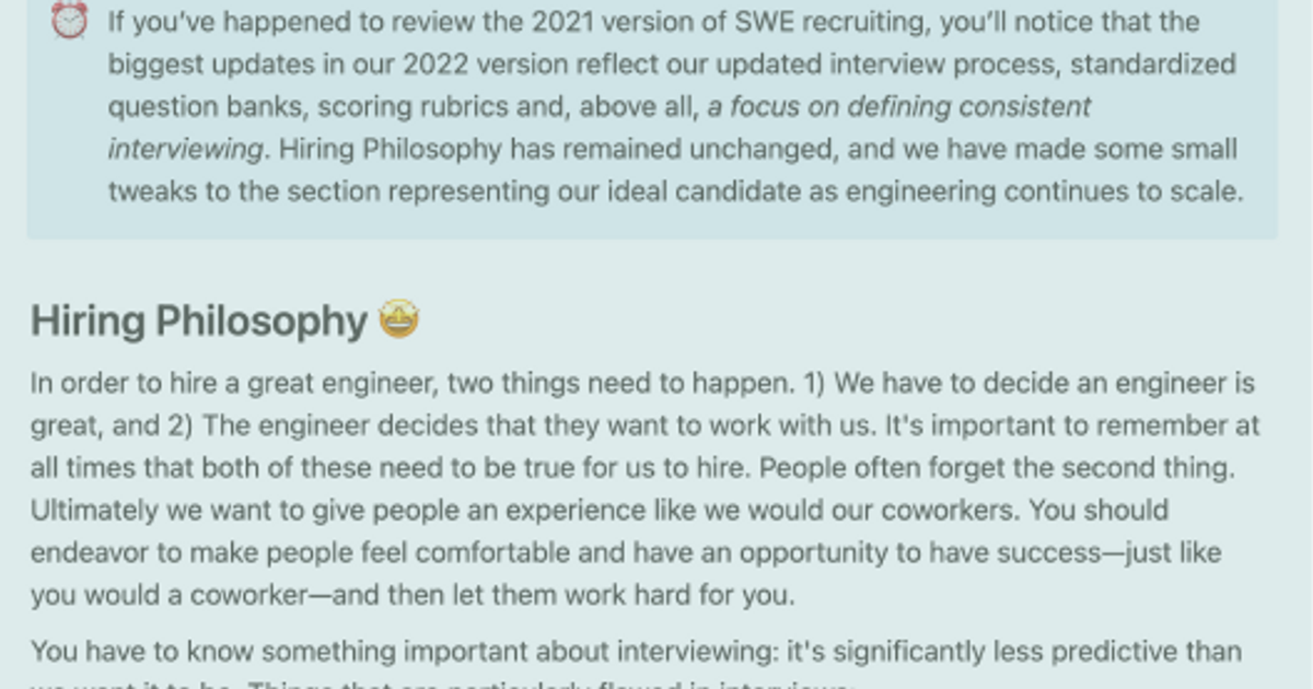 Engineering Recruiting and Hiring Philosophy at Reforge