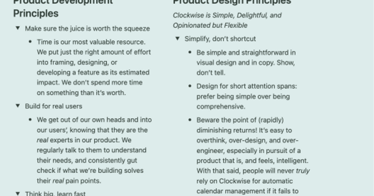 Product Principles at Clockwise