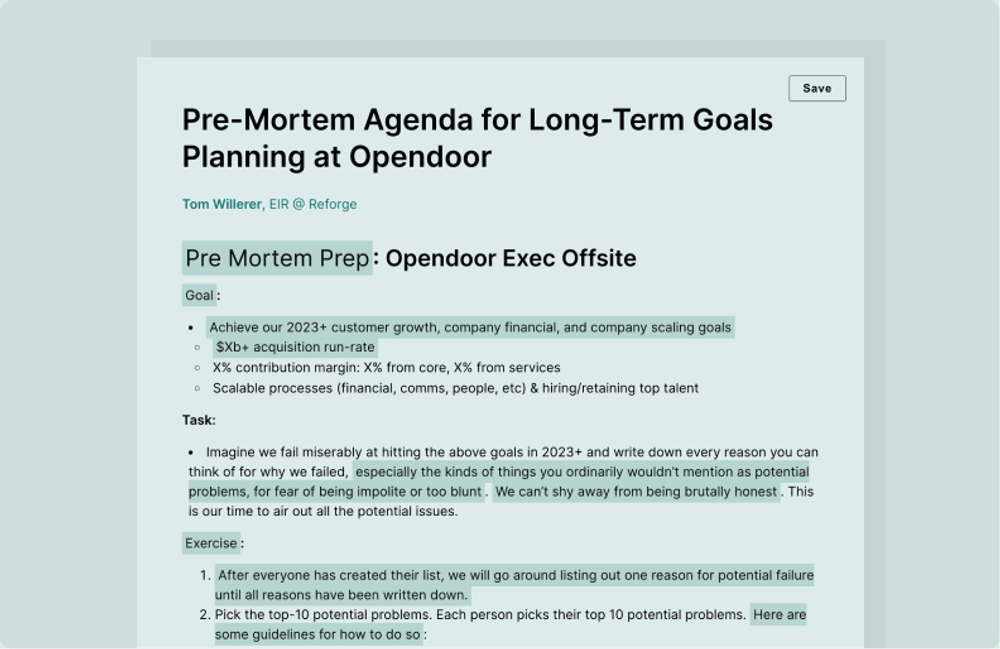 Pre-mortem creation guide at Meta