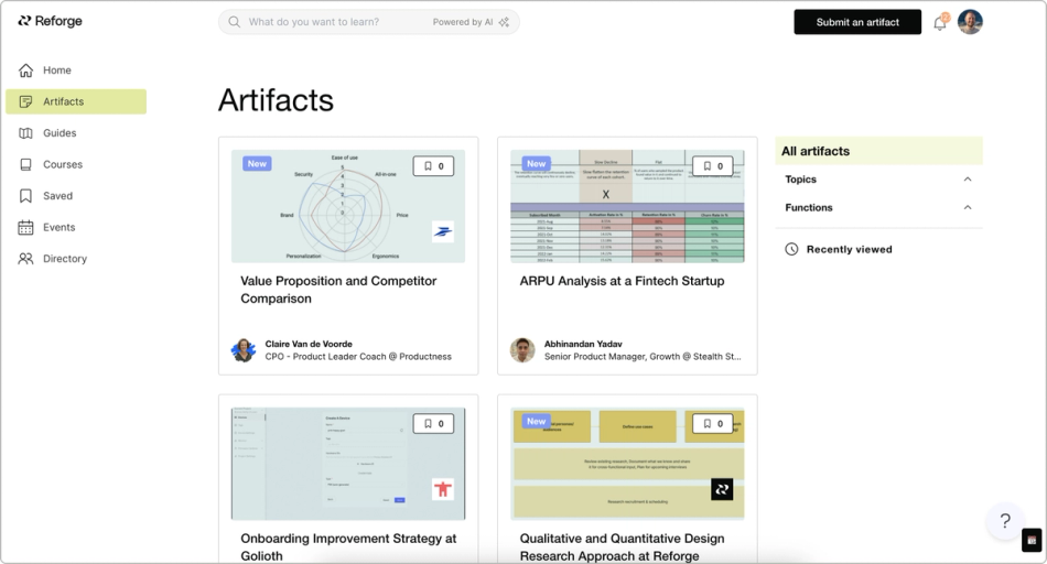 Product flow for filtered search results at Reforge