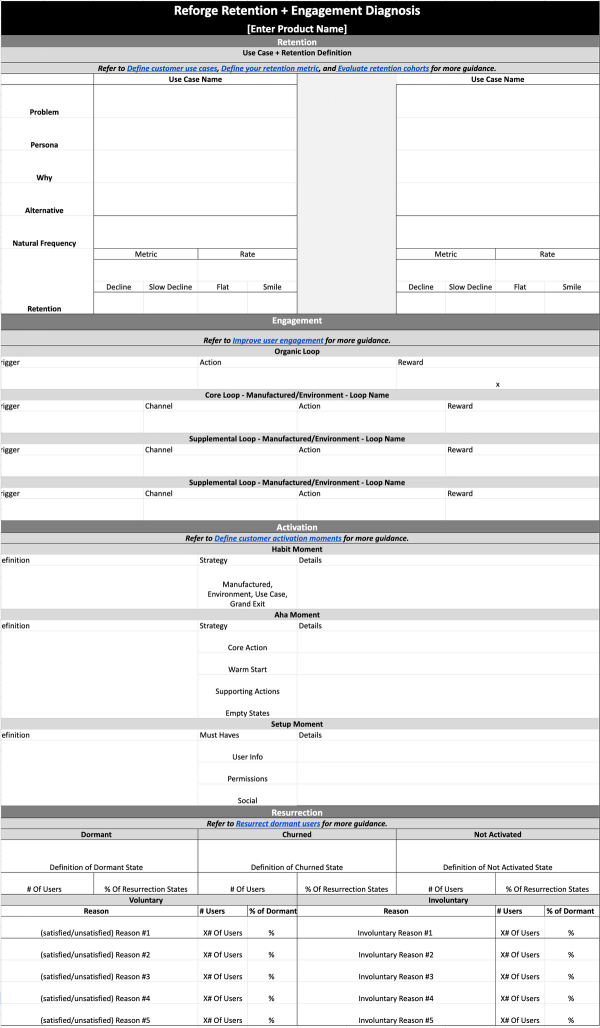 Retention and engagement diagnosis sheet