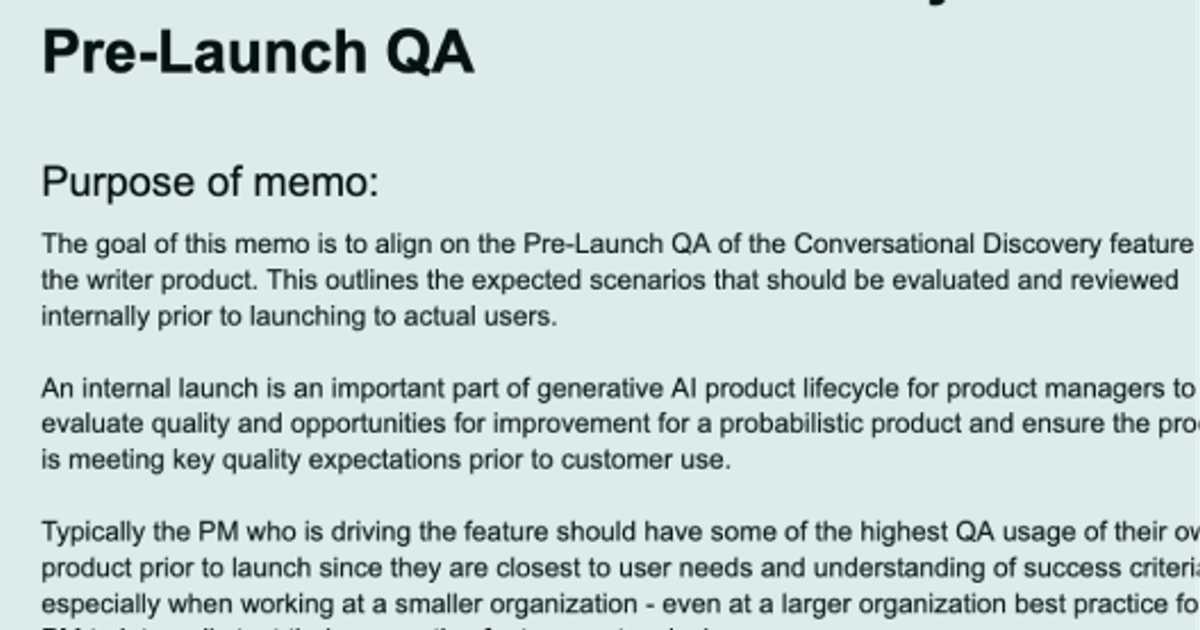 Pre-launch QA process for GenAI feature Pre-launch QA process for GenAI feature