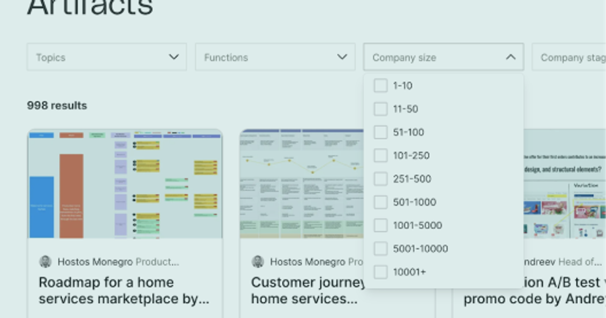 Product flow for filtered search results at Reforge