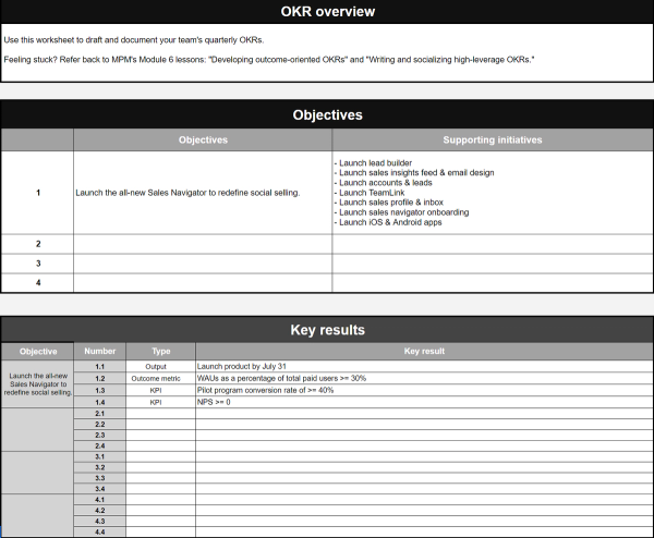 OKR tracking template at Reforge