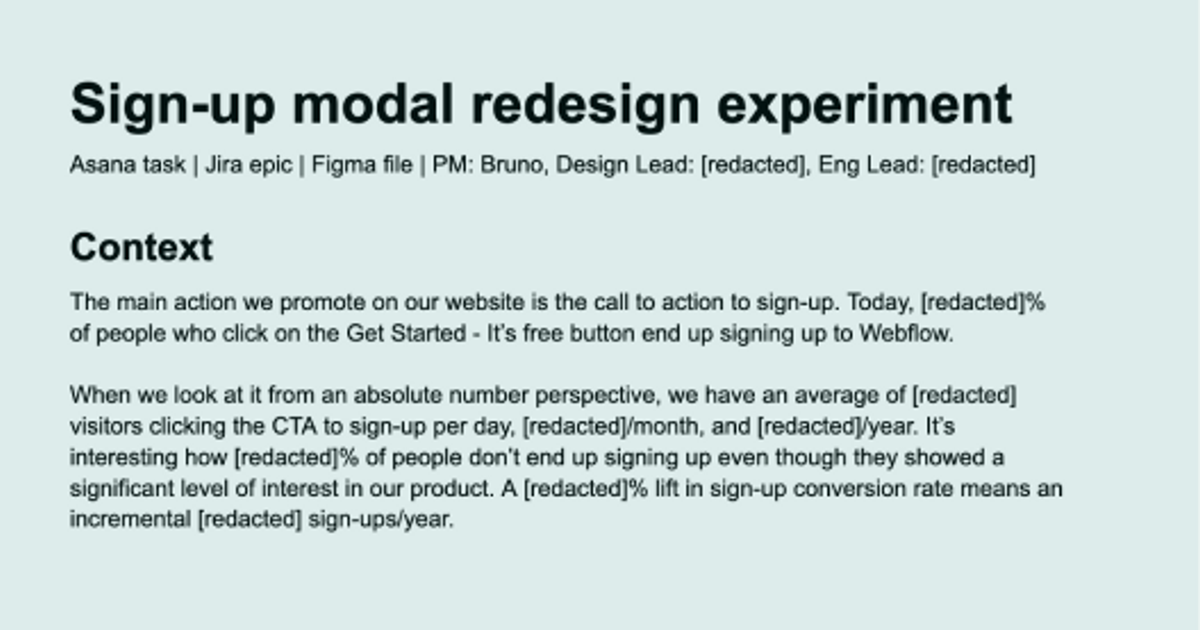 Sign-up Modal Redesign Experiment at Webflow