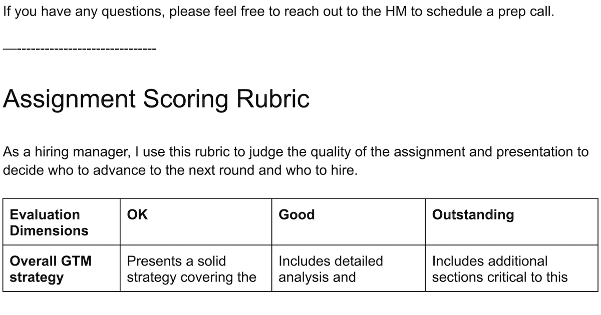 Product Marketing Interview Assignment and Scoring Rubric from Yi Lin Pei