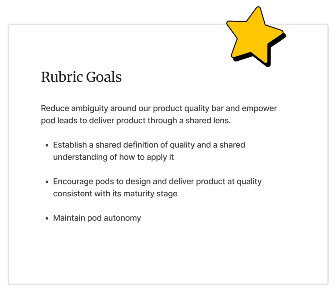 Product quality rubric at Reforge