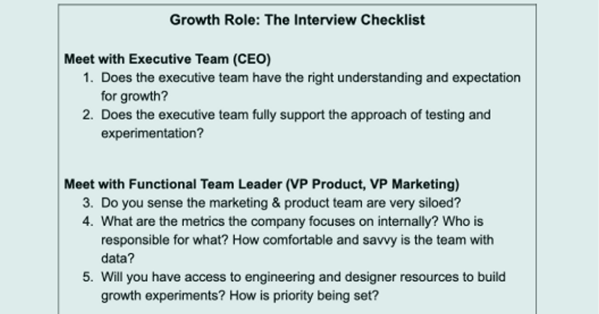 Growth Role Interview Checklist by Hila Qu