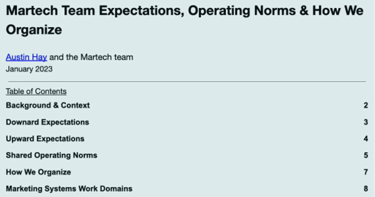 Team Expectations, Operating Norms, and Team Organization for Martech ...