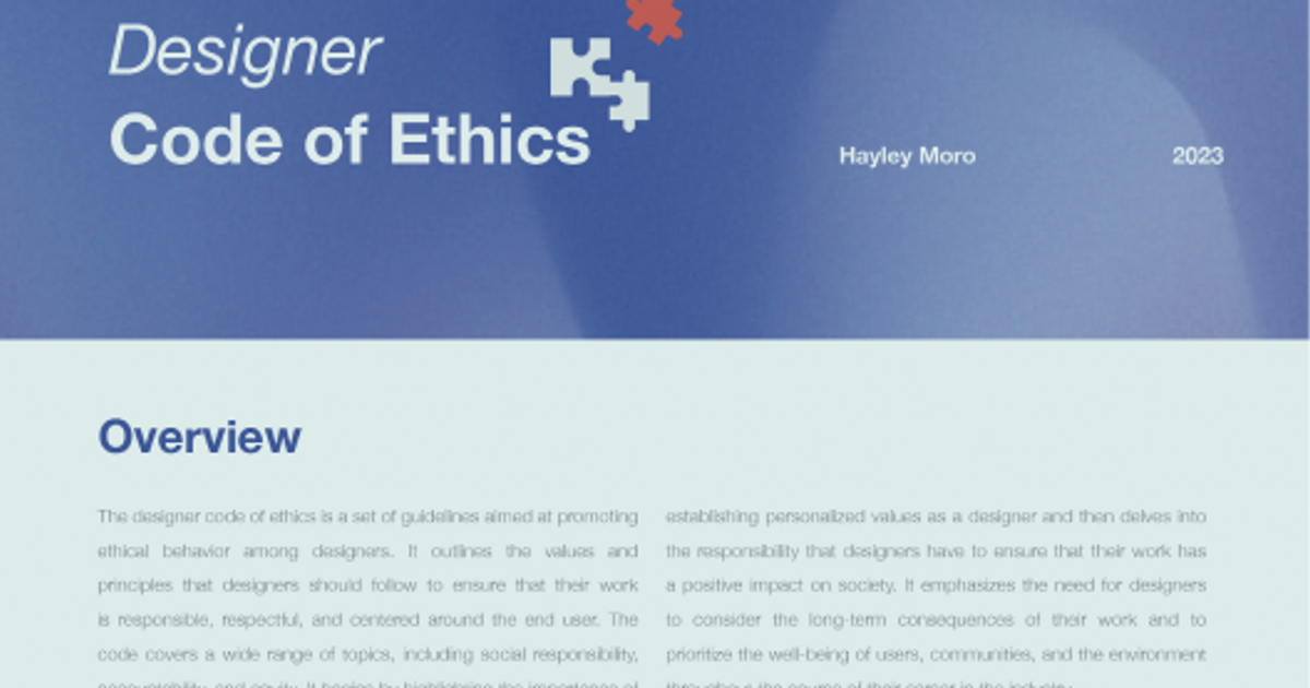 Designer Code of Ethics by Hayley Moro
