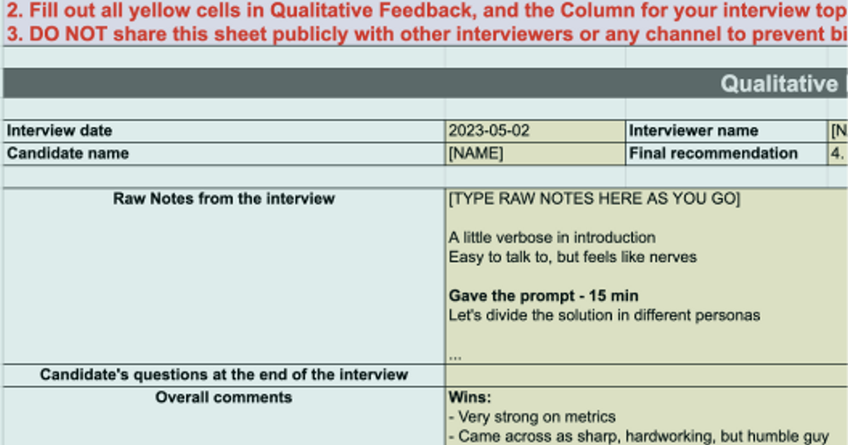 Product Manager Interview Feedback Template