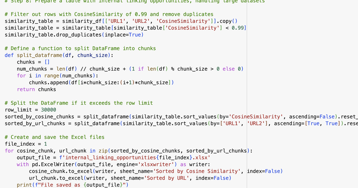 Code sequence for internal link opportunities at Minuttia