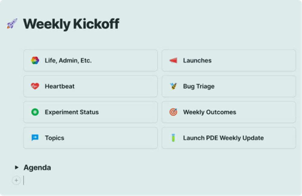 Weekly outcomes tracker at Coda