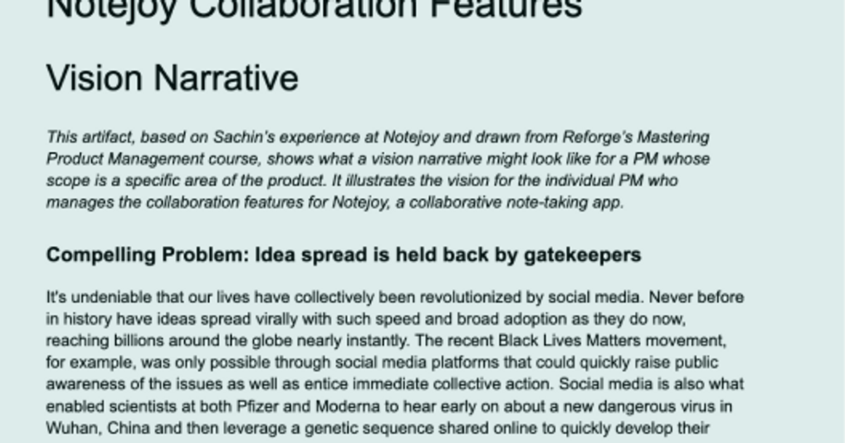 Vision narrative for Notejoy collaboration features