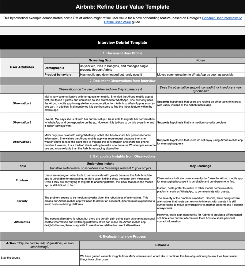 Refine user value template: Airbnb example