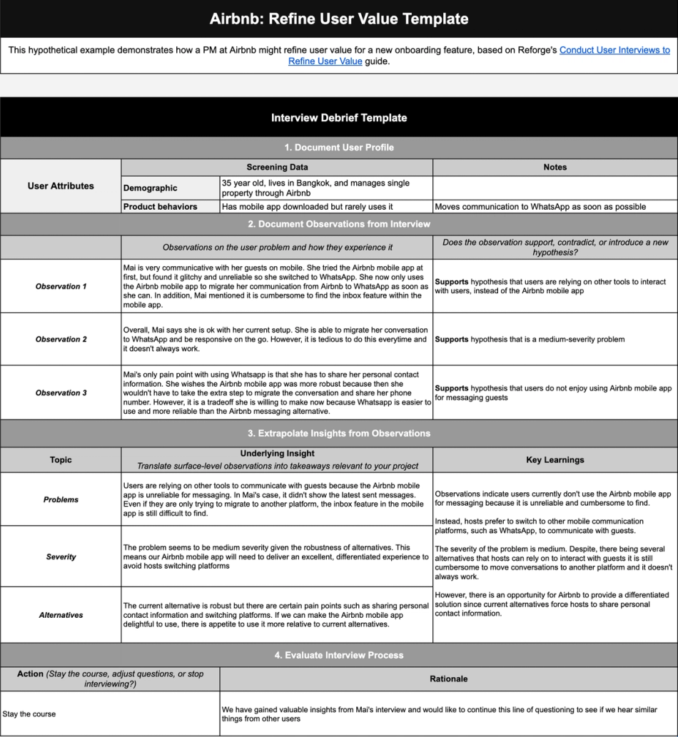 Refine user value template: Airbnb example