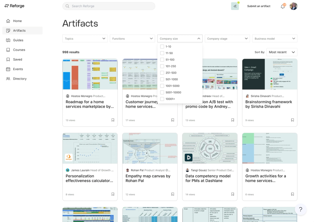 Product flow for filtered search results at Reforge
