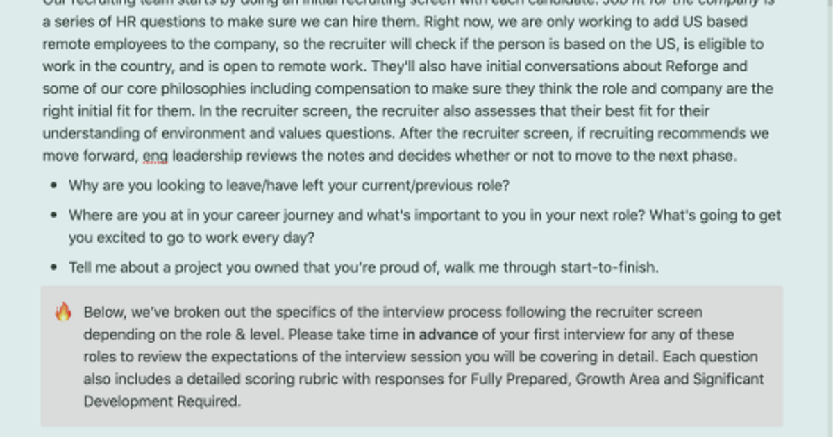 Software Engineer Interview Process at Reforge