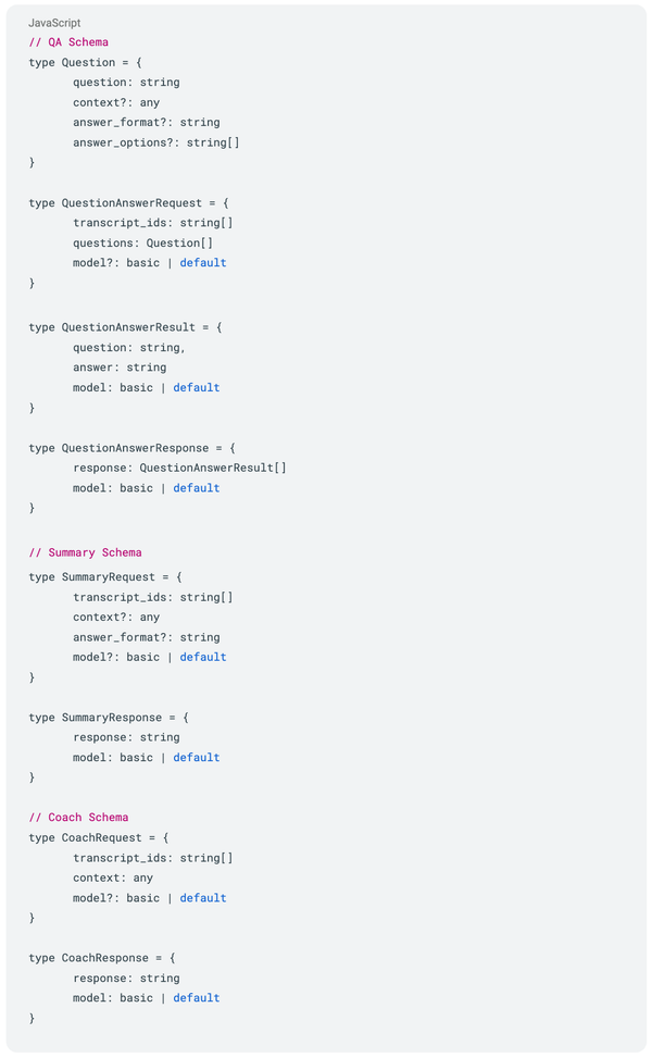 AI model API schema for user testing and validation at AssemblyAI