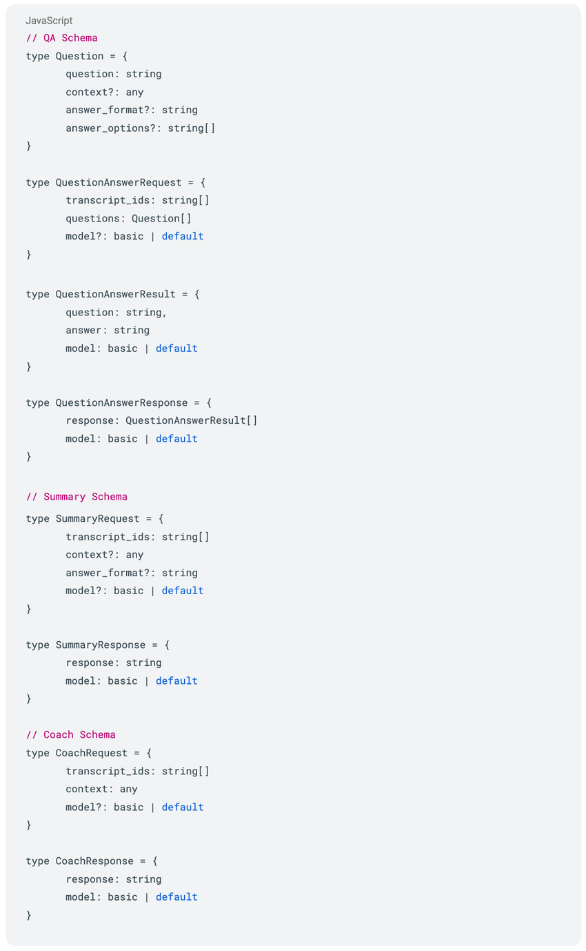 AI model API schema for user testing and validation at AssemblyAI