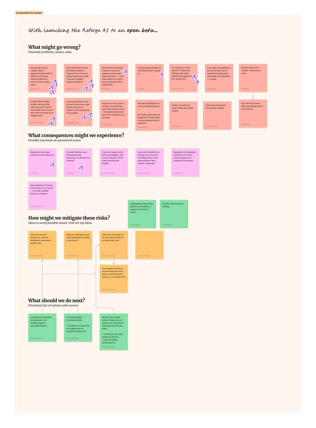 Pre-mortem for launching AI feature at Reforge