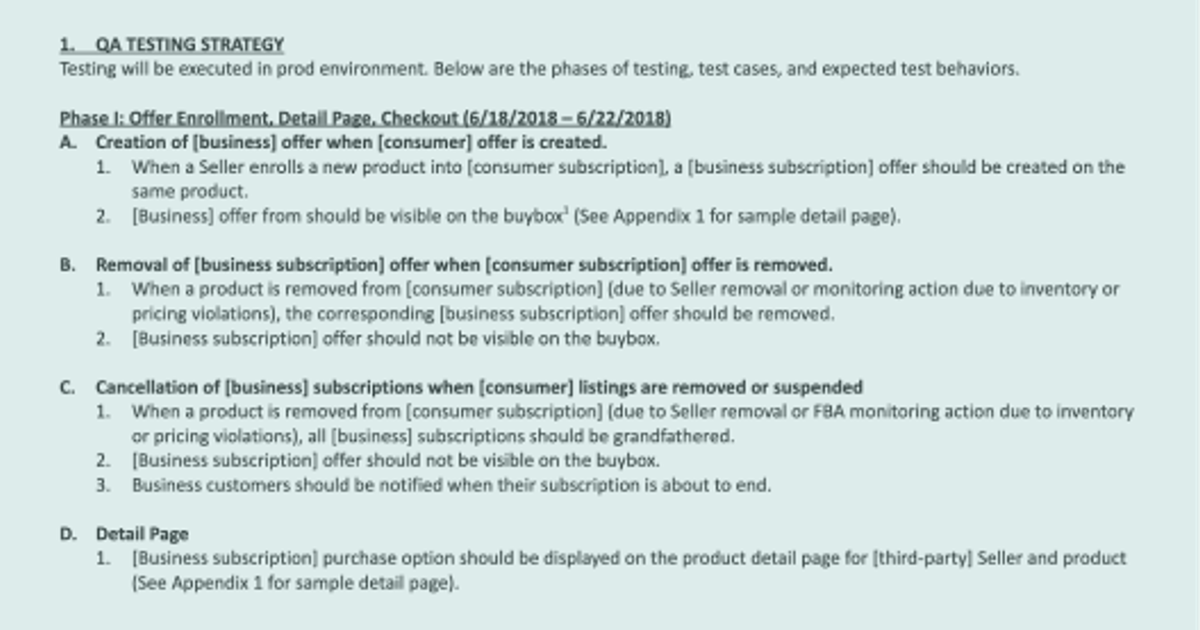 Amazon 3P seller-business subscription program QA test plan