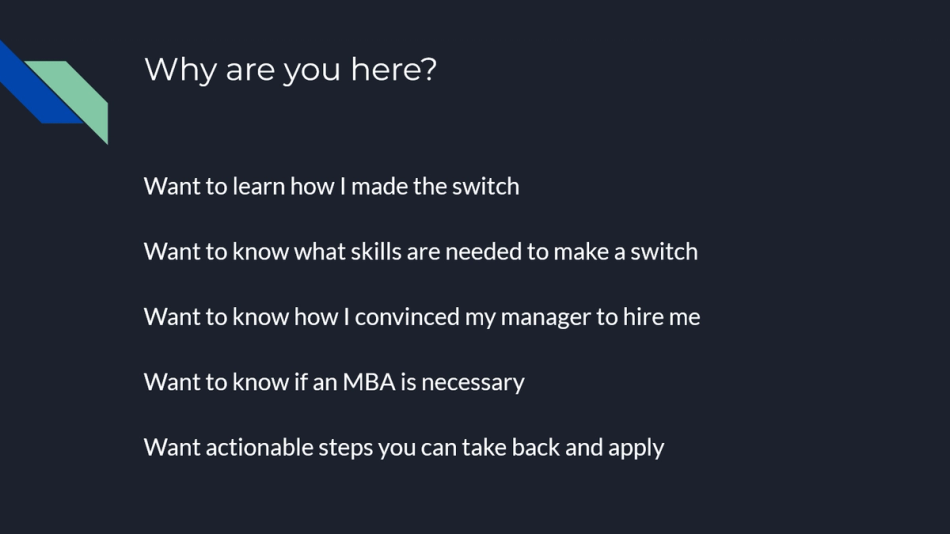 Structured framework for transitioning to a PM role