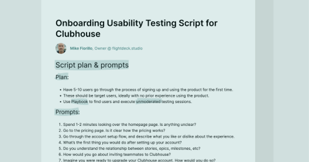 Onboarding Usability Testing Script For Clubhouse