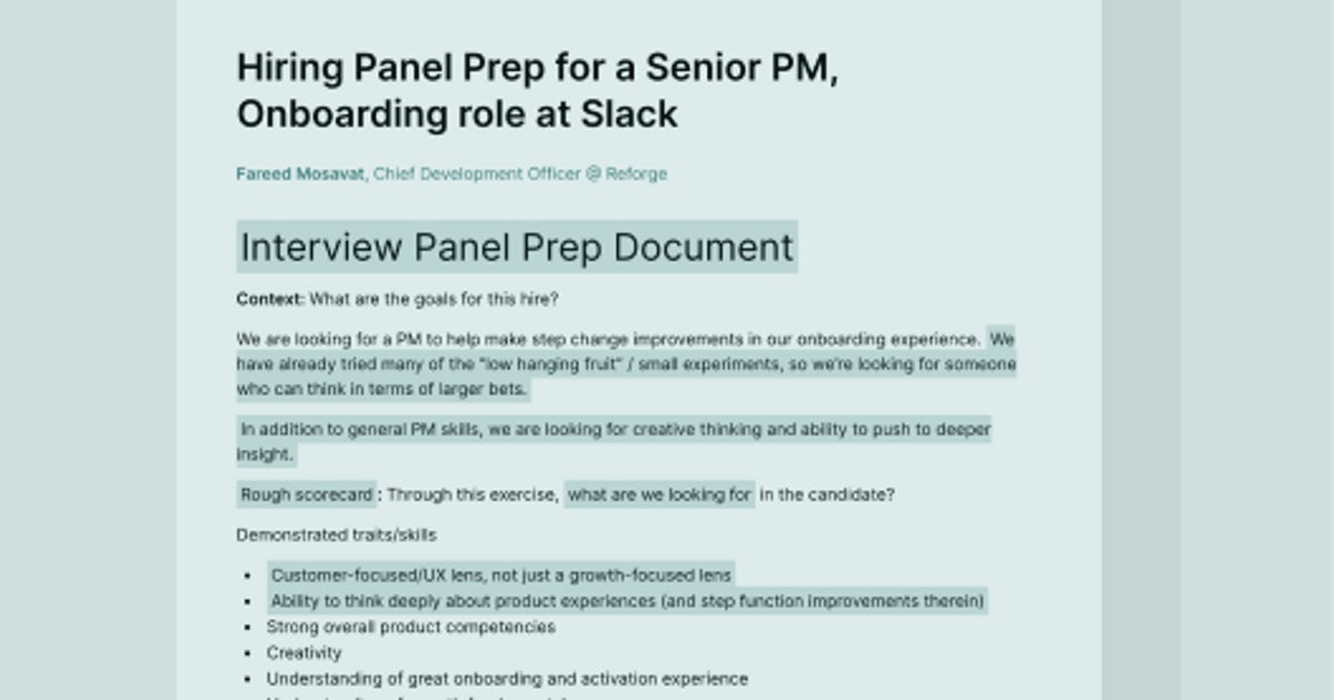 Hiring panel prep for a Senior Product Manager, Onboarding role at Slack