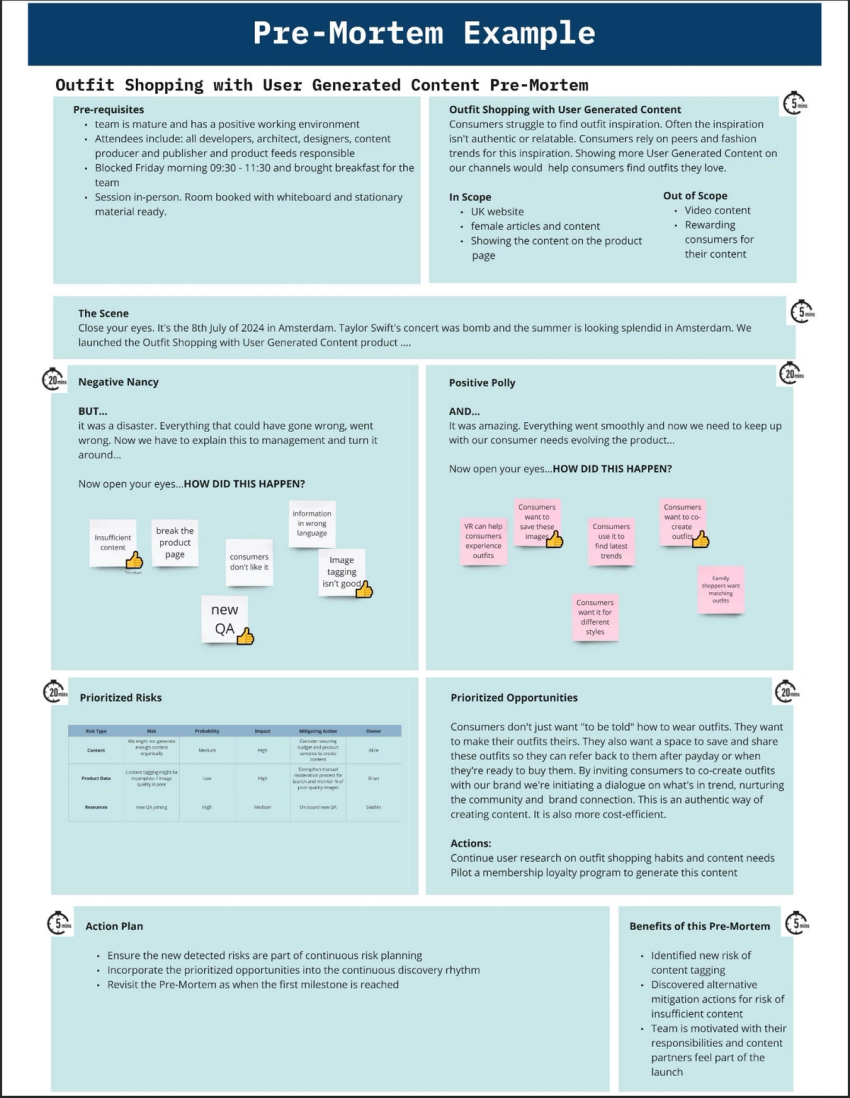 Product pre-mortem example and template at Adidas