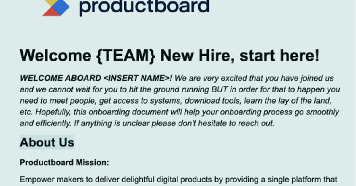 Growth Team Onboarding Template at Productboard