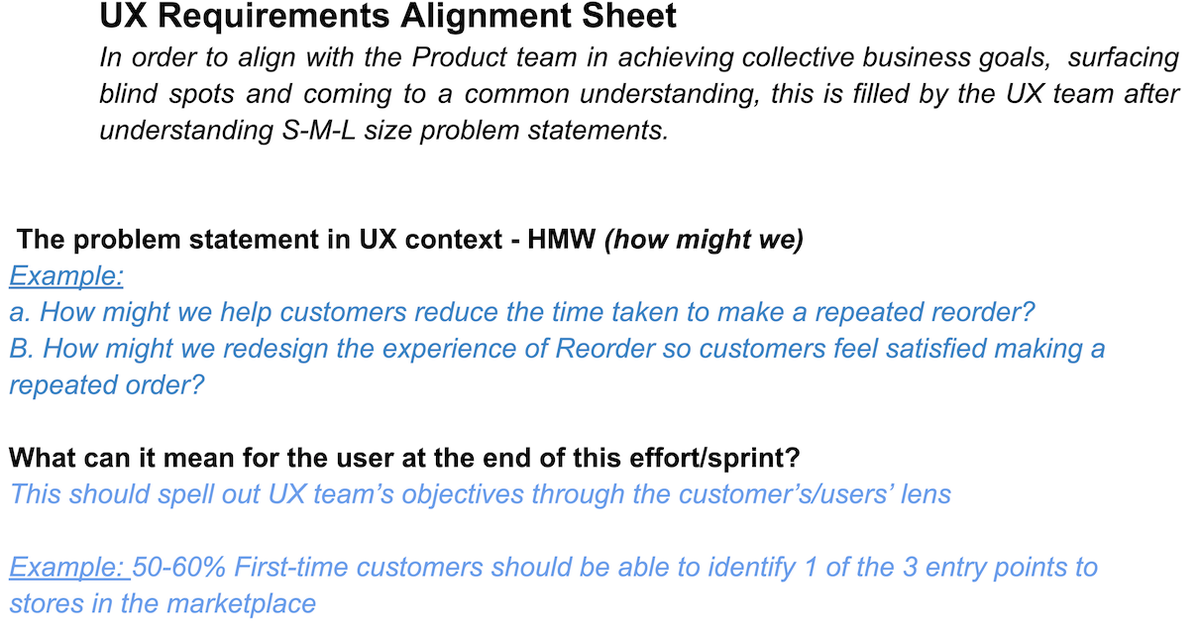 UX Requirements Alignment Sheet at HappyFresh