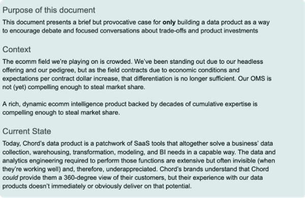 Product plan template and example at Chord