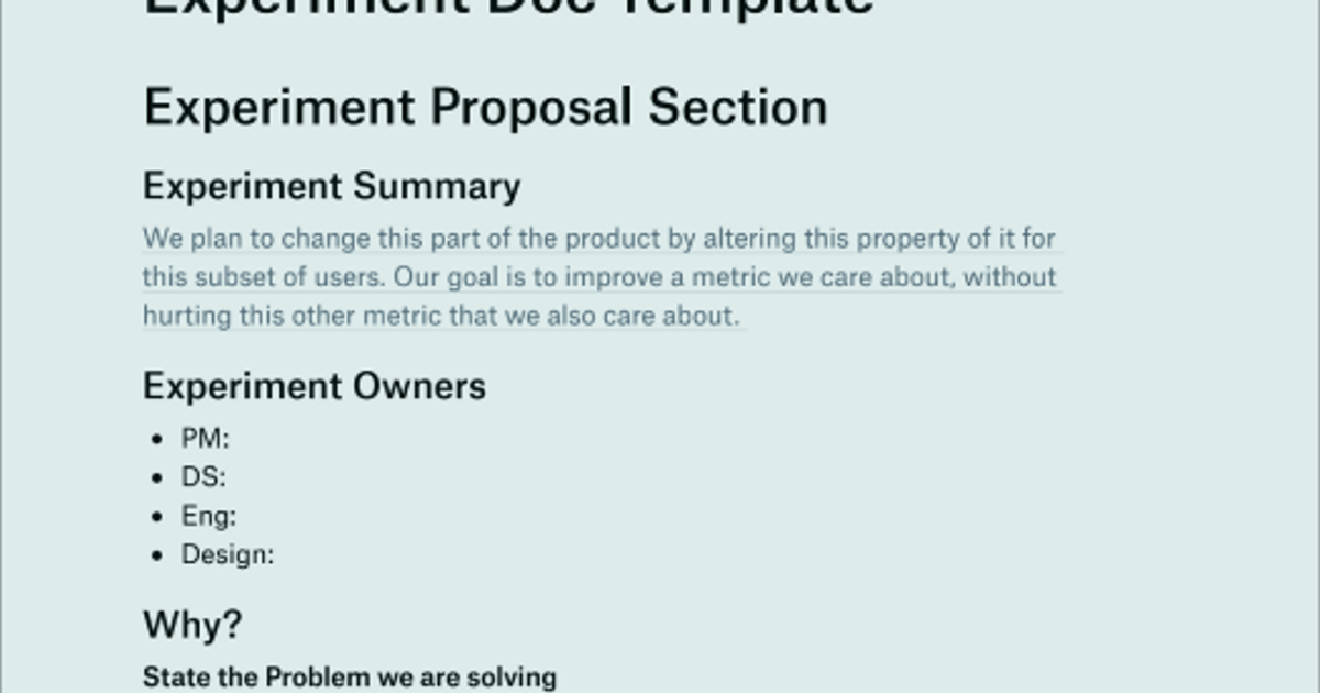 Experiment Doc Template at Patreon