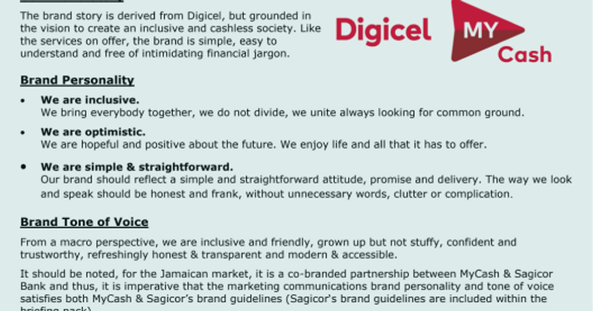 Request for Proposal for Fintech Launch at Digicel MyCash