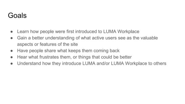 User research insights presentation at LUMA