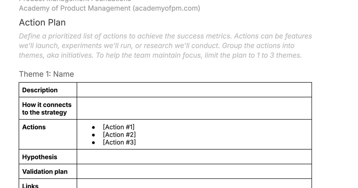 Product strategy worksheet at Academy of Product Management